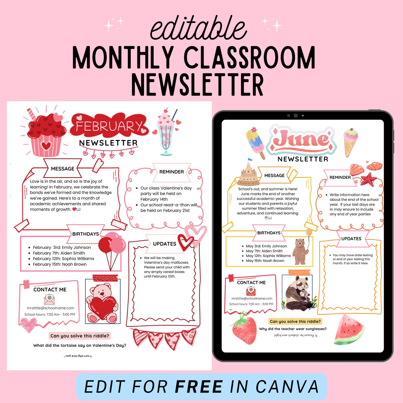 Monthly Classroom Newsletter, Colorful Class Newsletter, Elementary ...