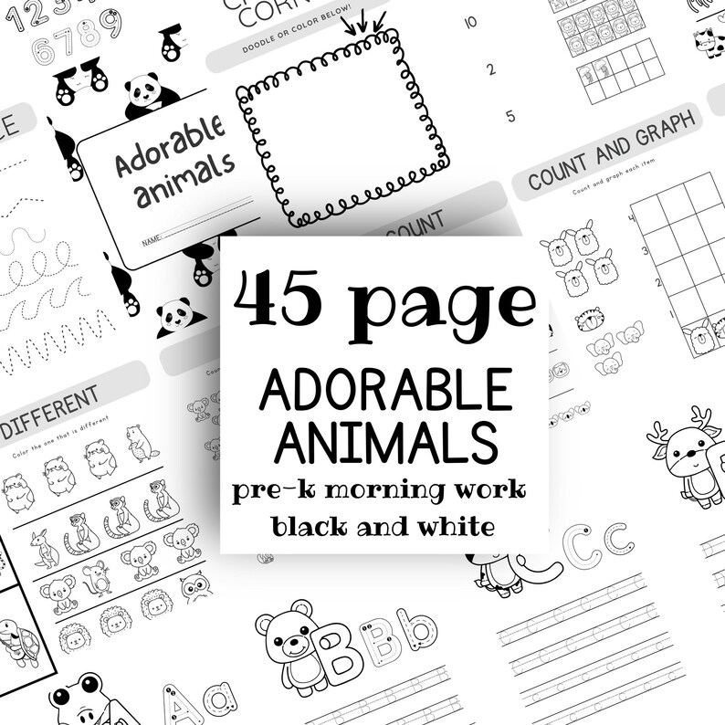 Adorable Animals Preschool Morning Work Printable, Prek Homeschool ...