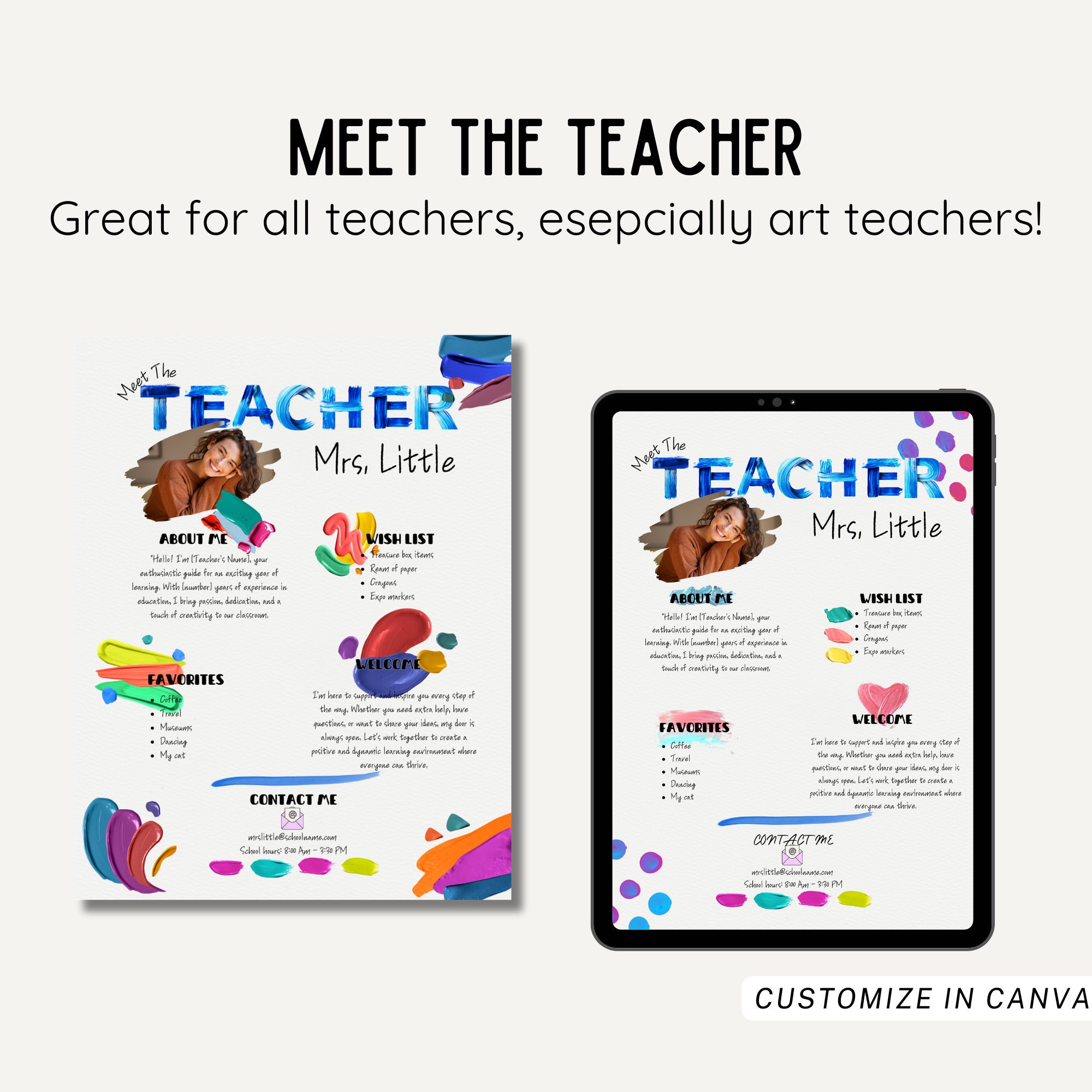 Painted Meet the Teacher, Art Teacher Introduction, Colorful Meet the ...