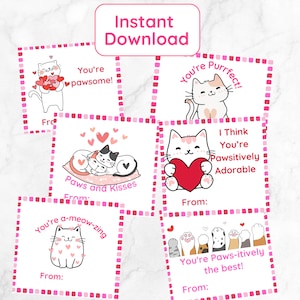 Printable Cat Valentines Day Cards, Kids Valentines Day Cards ...