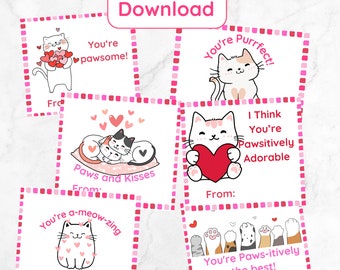 Printable Cat Valentines Day Cards, Kids Valentines Day Cards ...
