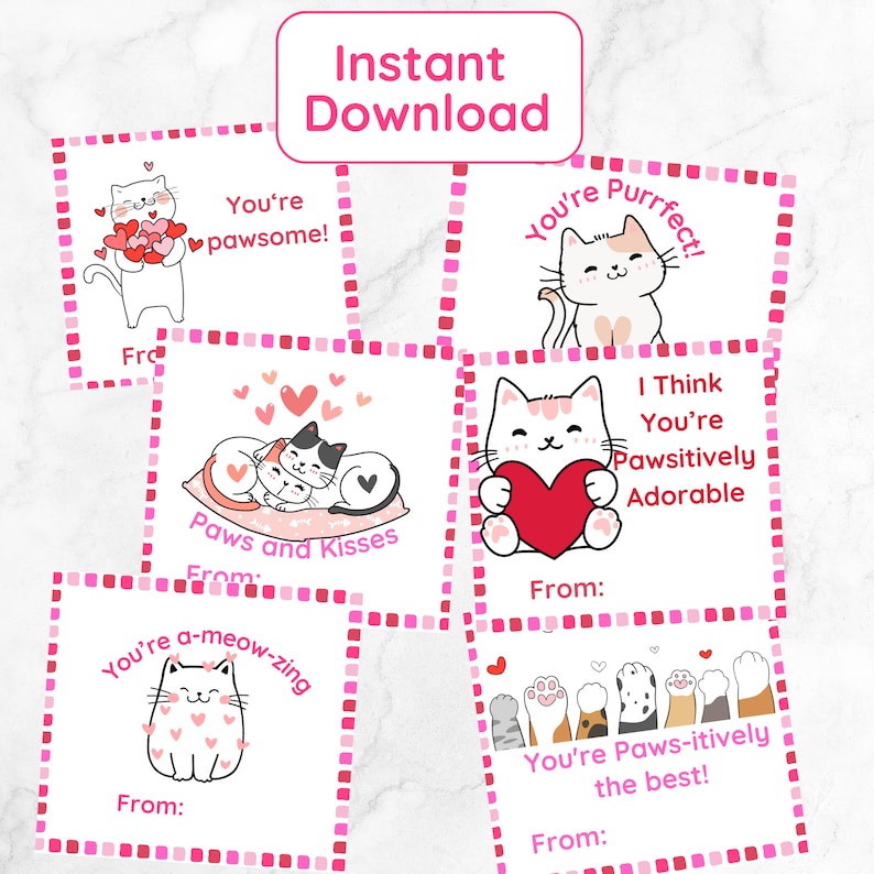 Printable Cat Valentines Day Cards, Kids Valentines Day Cards ...