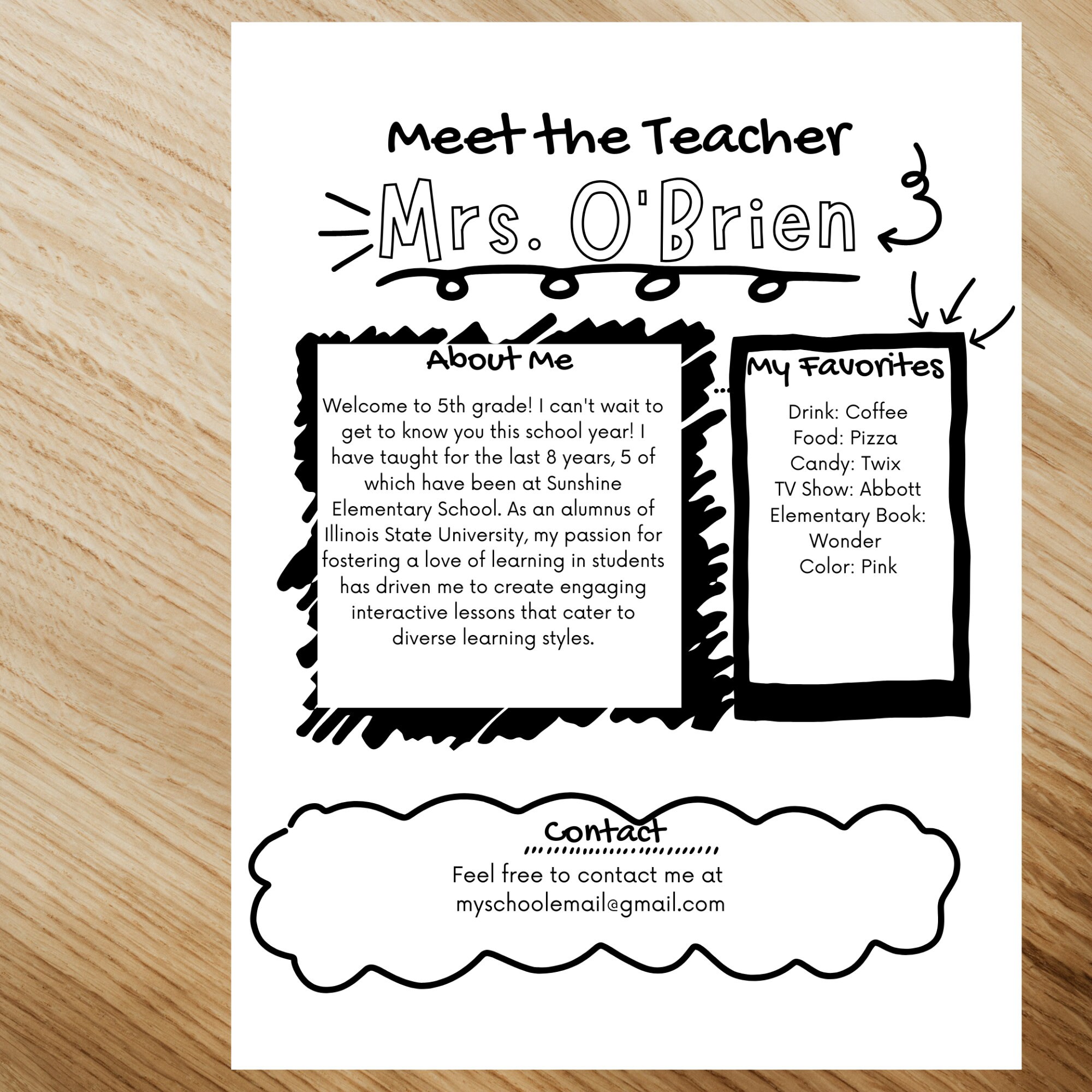 Meet the Teacher, Back to School Printable, Black and White Meet the ...