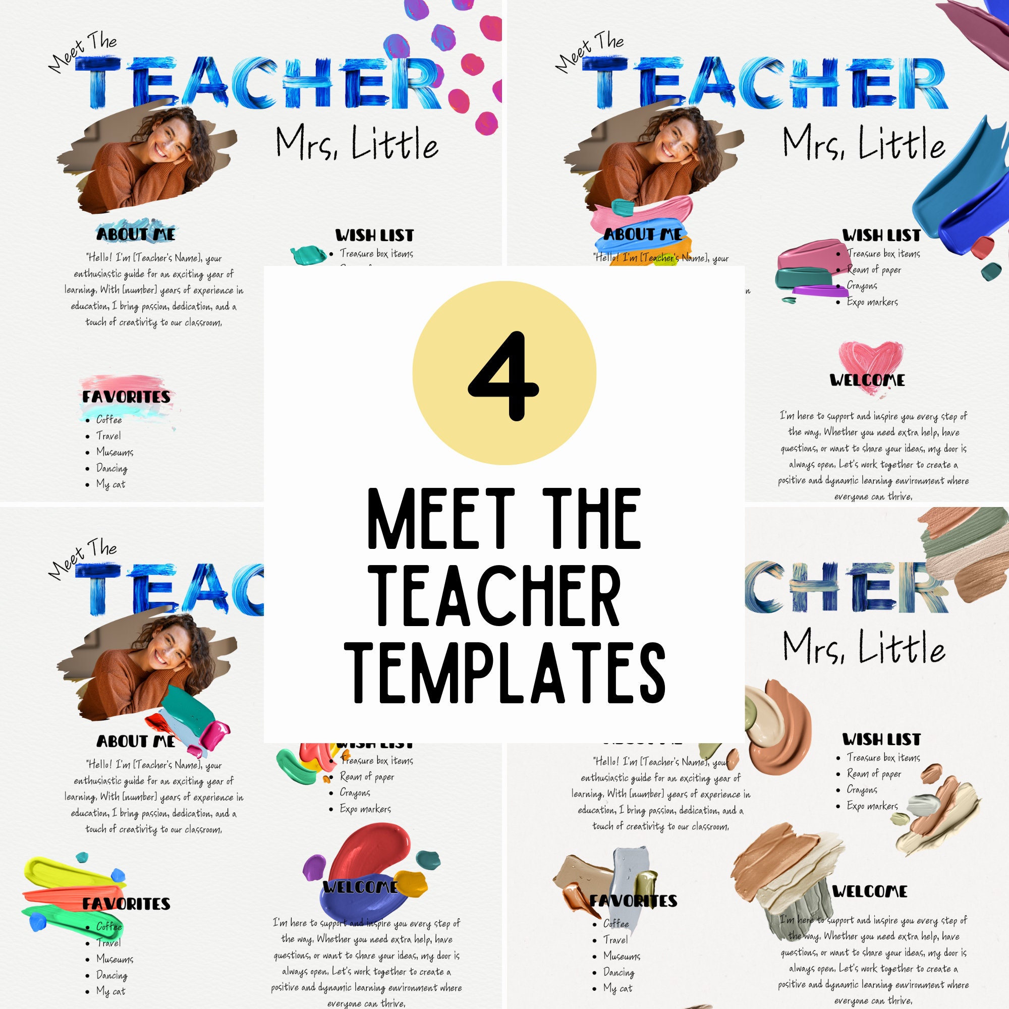 Painted Meet the Teacher, Art Teacher Introduction, Colorful Meet the ...
