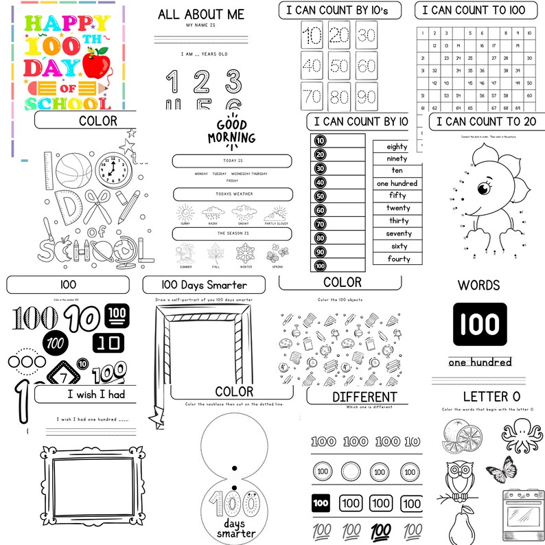 100th Day of School No Prep Activities, 100th Day of School Pre-k ...