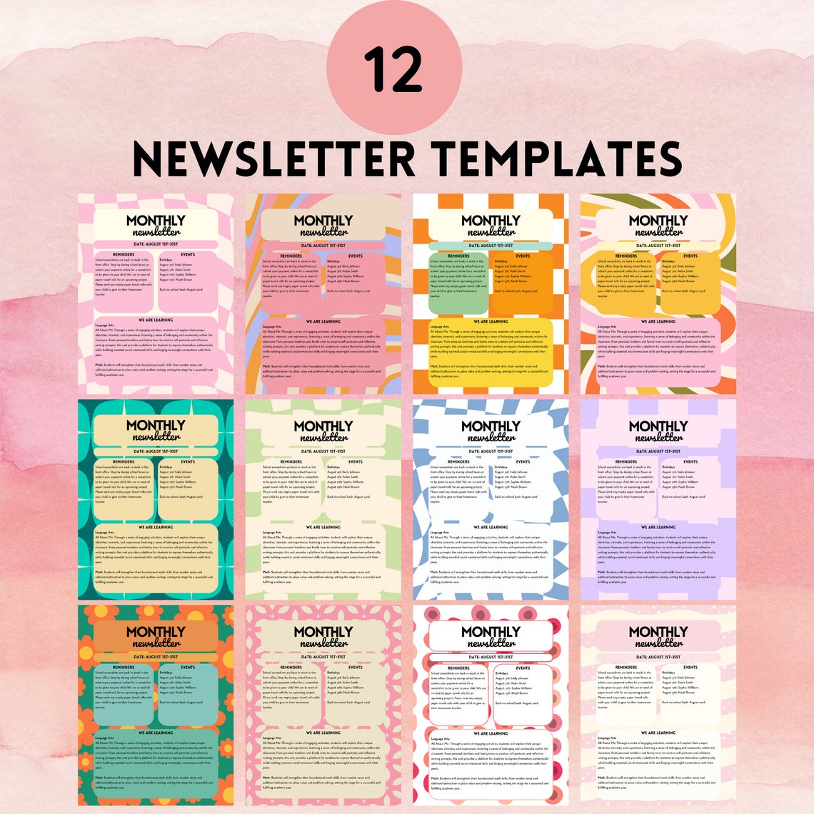 Monthly Newsletter, Colorful Retro Class Elementary Teacher Newsletter ...