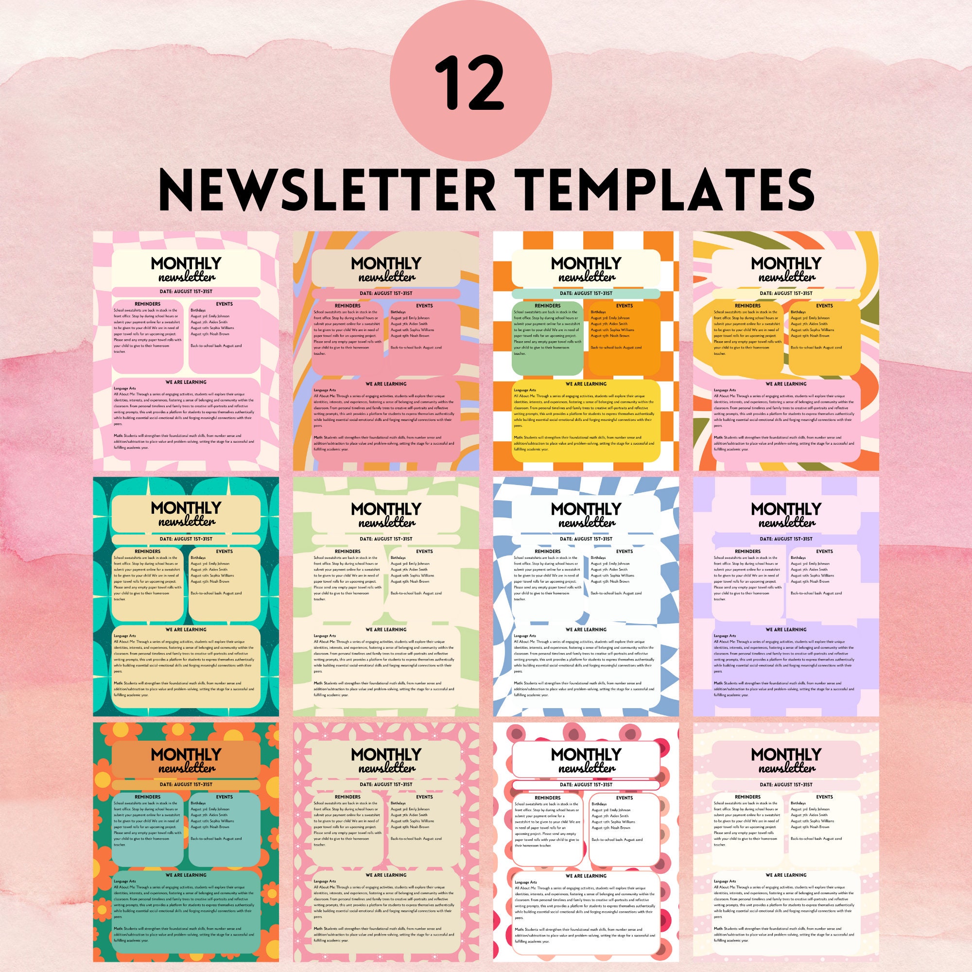 Monthly Newsletter, Colorful Retro Class Elementary Teacher Newsletter ...