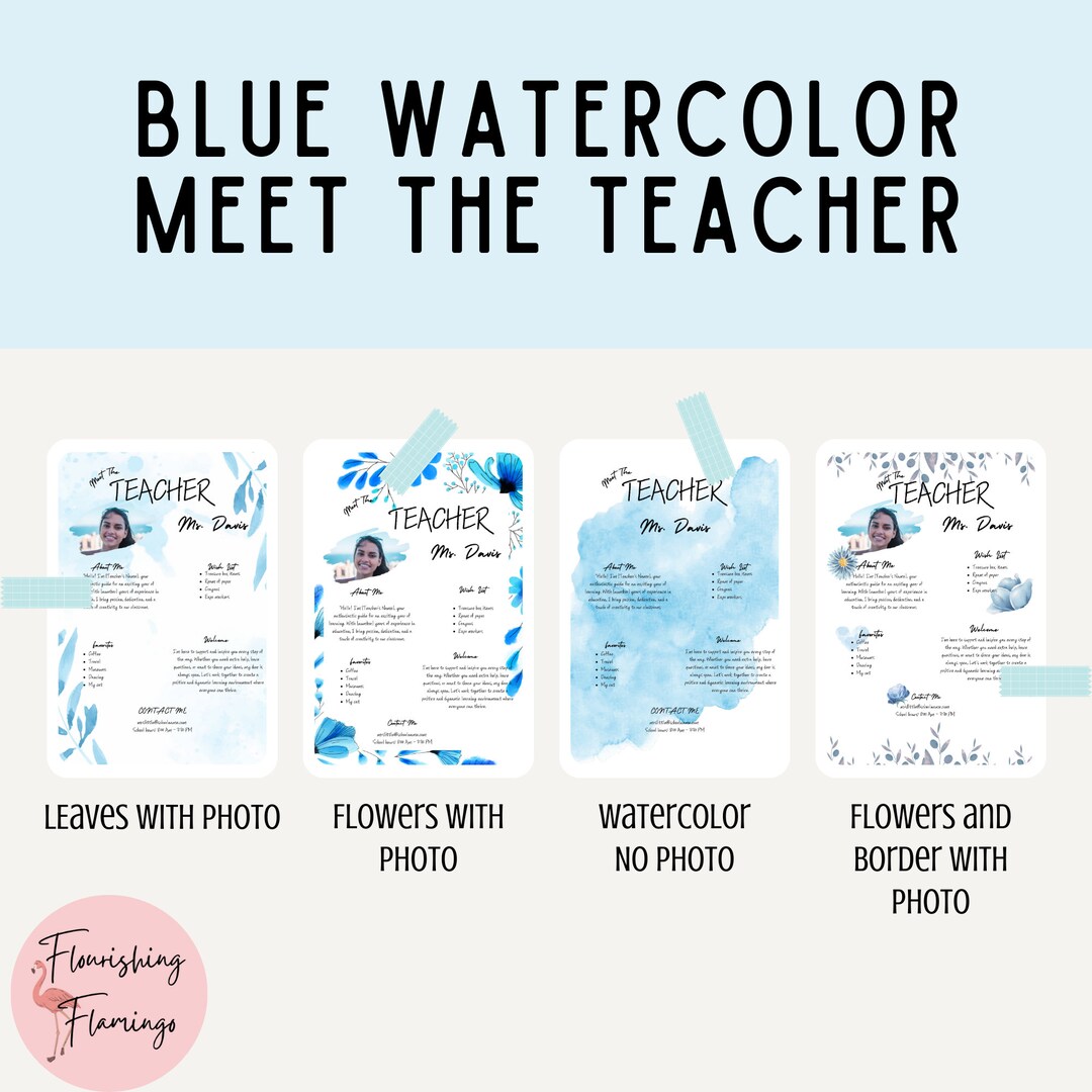 Meet the Teacher, Blue Watercolor Flowers Meet the Teacher, Back to ...