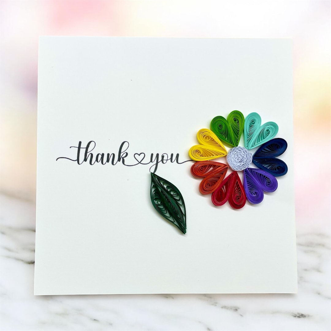 Handmade Quilled Thank You Card, Rainbow Flower Paper Quilling Card ...
