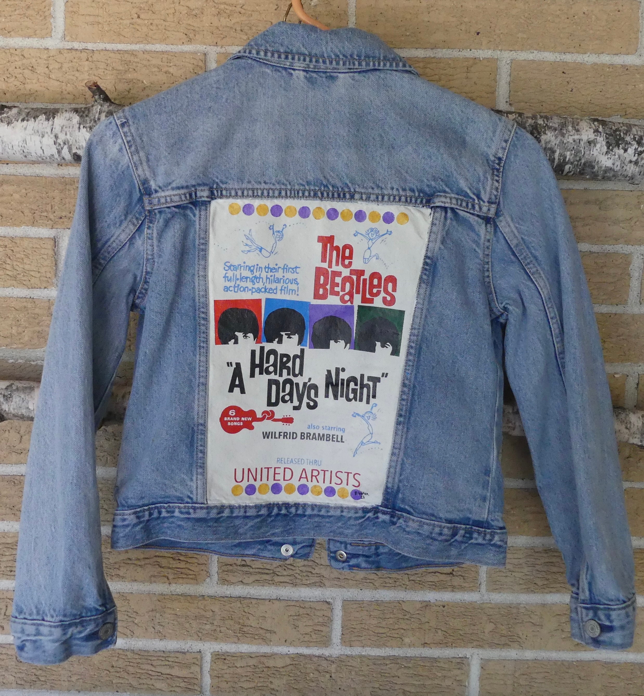 Hand Painted Beatles hard Days Night Denim Jacket in Vintage Poster ...