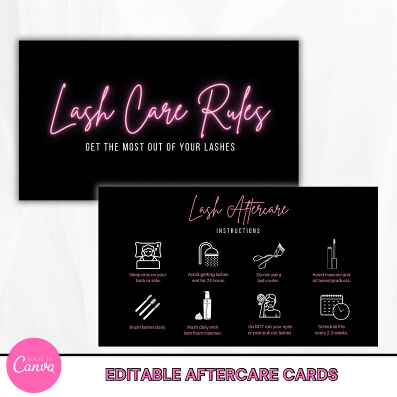 Lash Aftercare Card Template, DIY Business Aftercare Cards, Editable ...