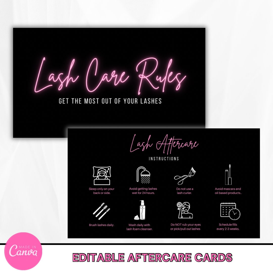 Lash Aftercare Card Template, DIY Business Aftercare Cards, Editable ...