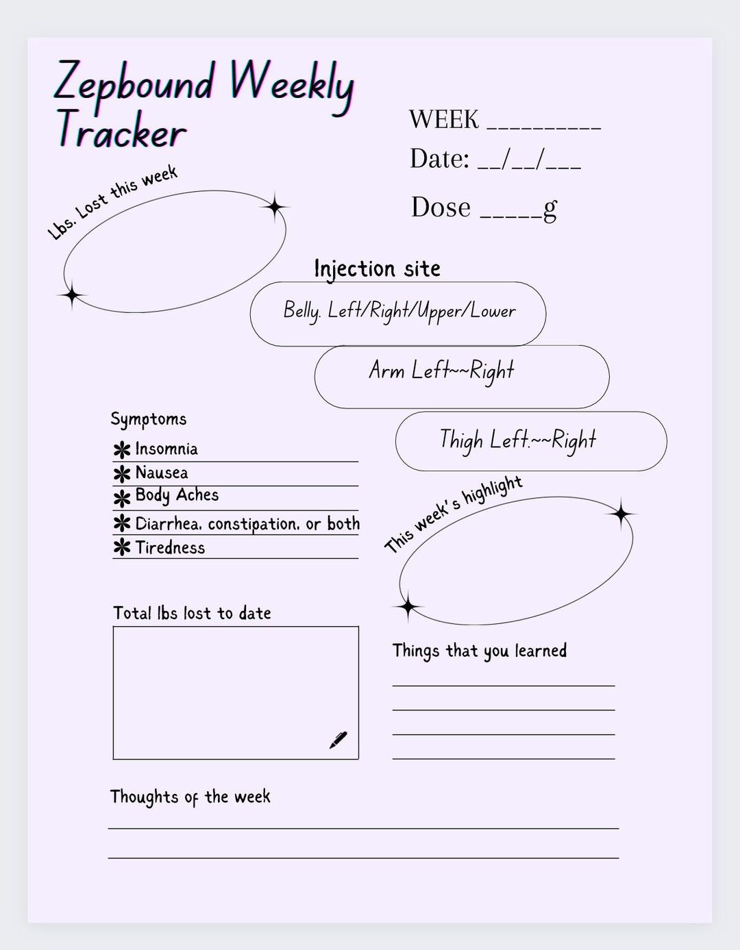 Zepbound Weekly Tracker - Etsy