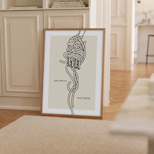 Eat Pasta, Run Fasta Poster Kitchen Wall Art Printable Minimalist ...