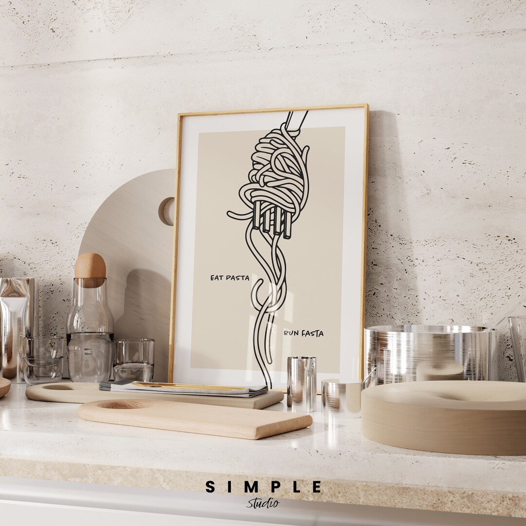 Eat Pasta, Run Fasta Poster | Kitchen Wall Art Printable | Minimalist ...