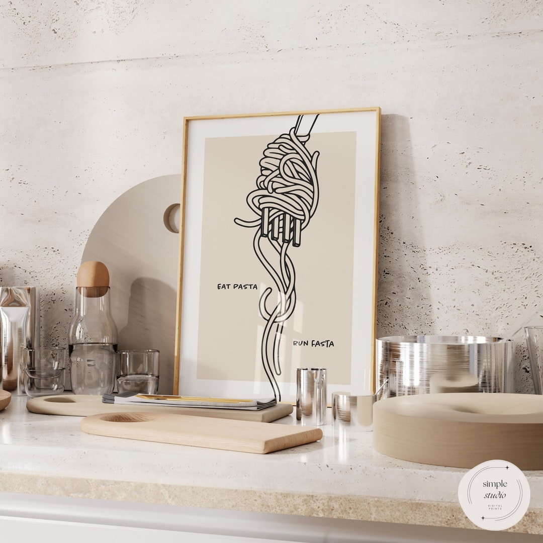 Eat Pasta, Run Fasta Poster Kitchen Wall Art Printable Minimalist ...