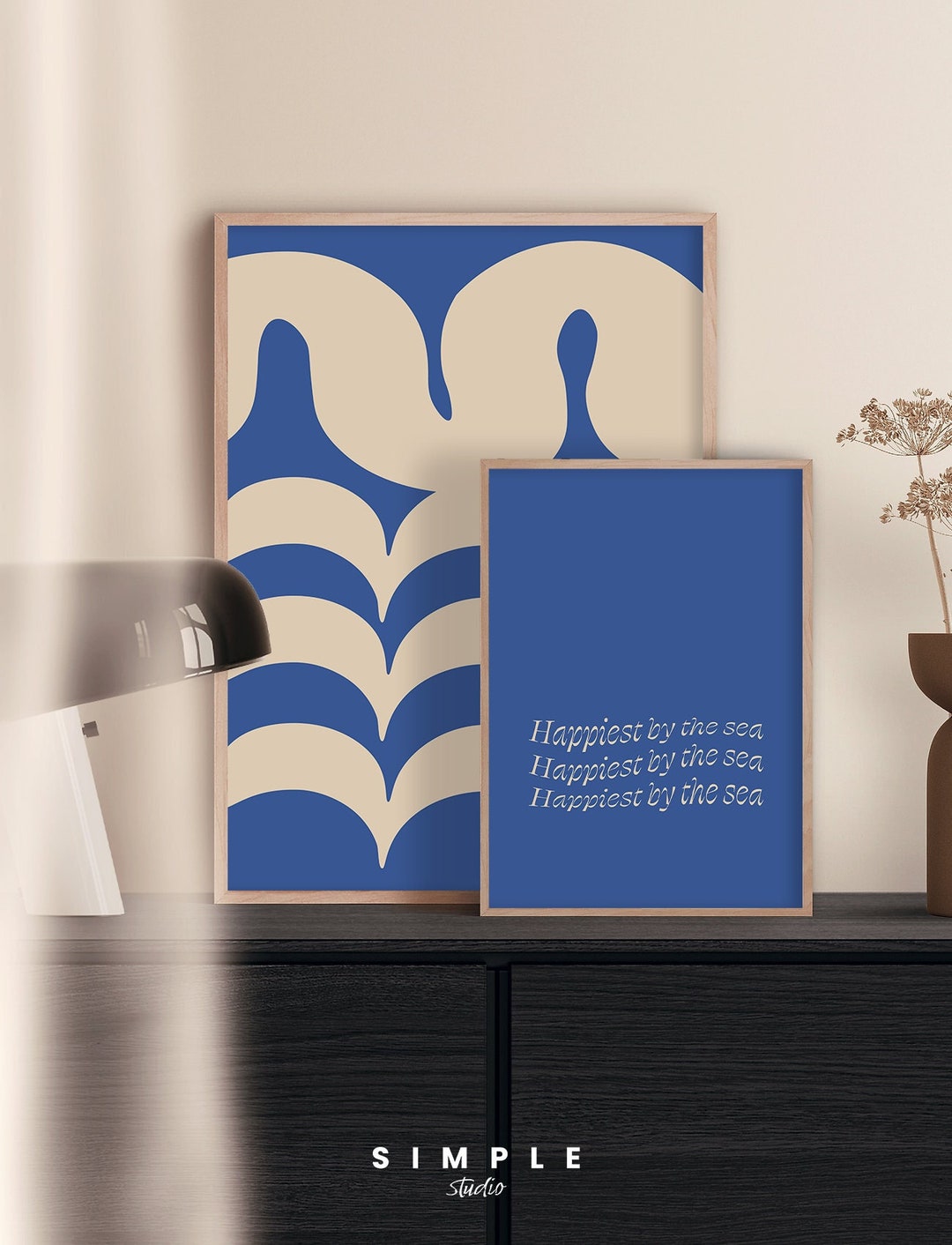 Happiest by the Sea Poster Set of 2 Minimalist Coastal Posters Wall Art ...