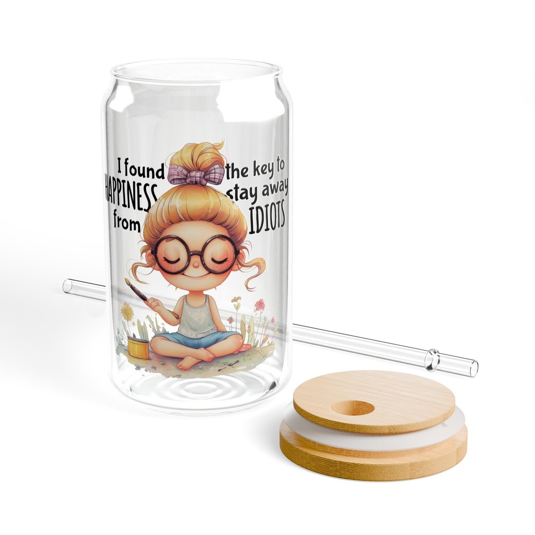 Sipper Glass, 16oz Sarcastic Sipper Gift for Her Key to Happiness Funny ...