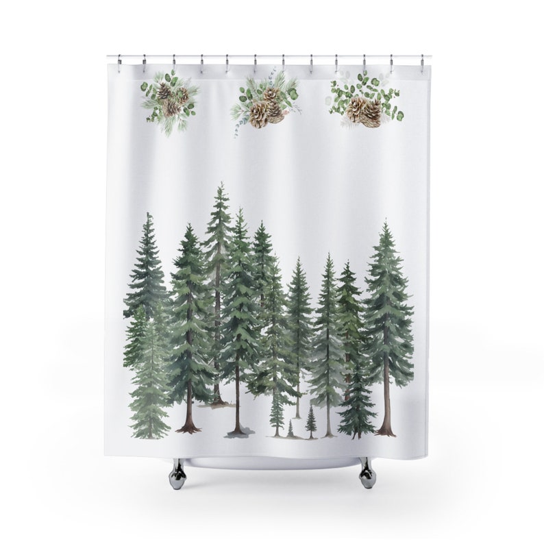 Pine Tree Shower Curtain: Cabin Decor, Polyester Fabric - Etsy