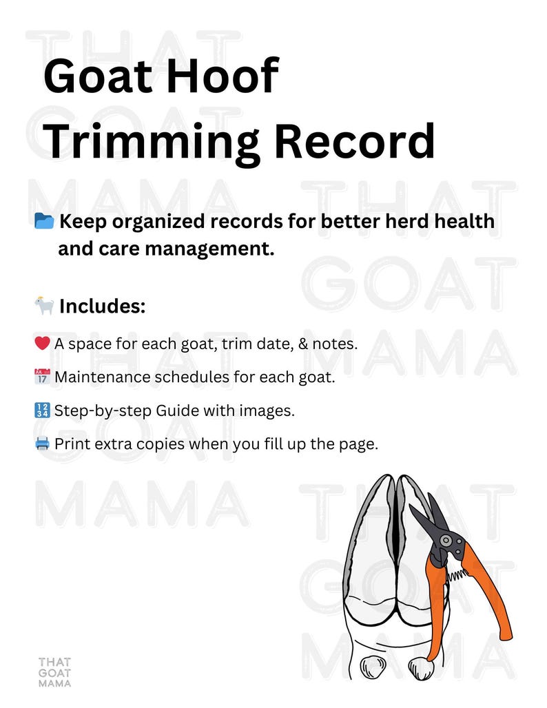 Goat Hoof Trimming Record Sheet: Printable Herd Health Tracker (PDF ...