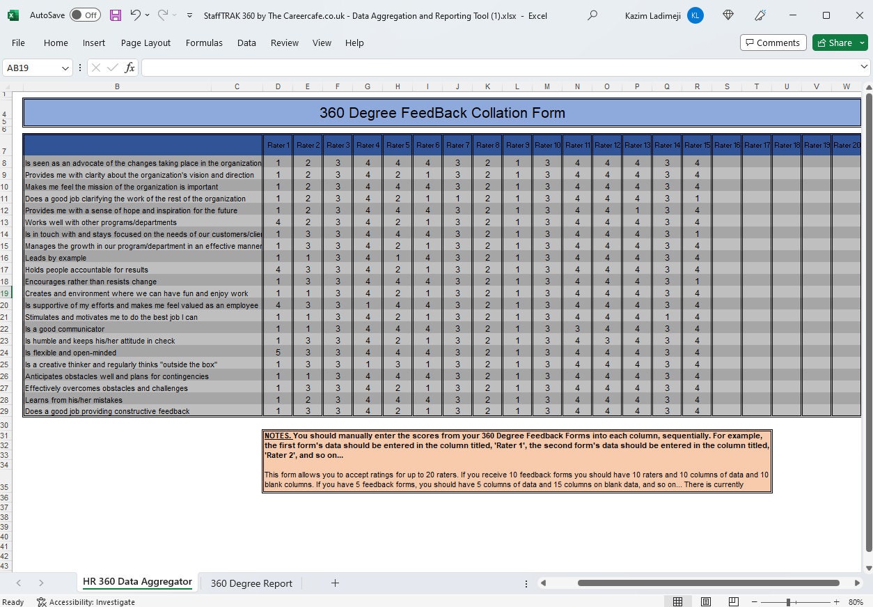 360 Degree Employee Performance Feedback System in Excel - Etsy