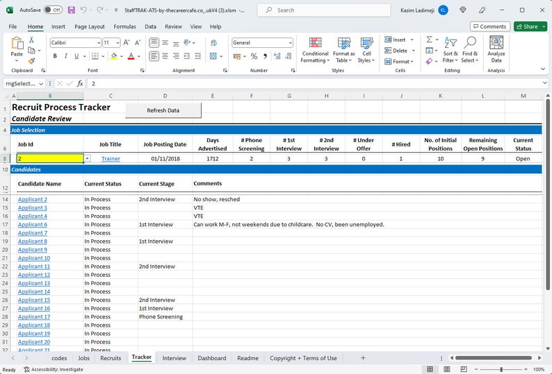 Premium Excel Recruitment Tracker - Etsy