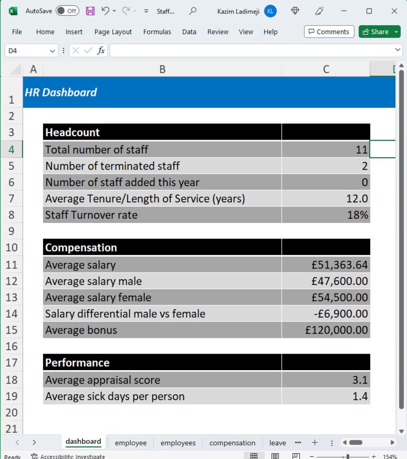 Premium Human Resources Excel Dashboard and Database - Etsy