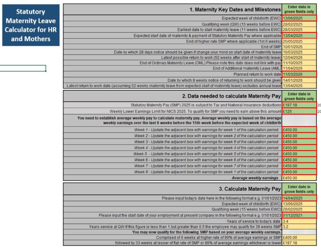 Maternity Pay Calculator Excel - Etsy