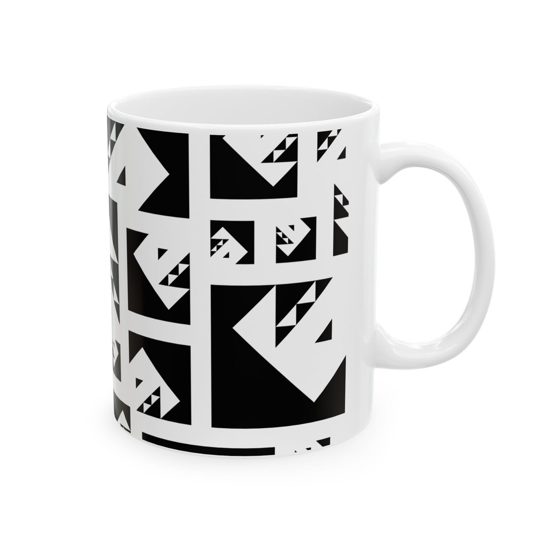 New Angle Mug, Coffee Cup, Geometric Design, Triangles, Black and White ...