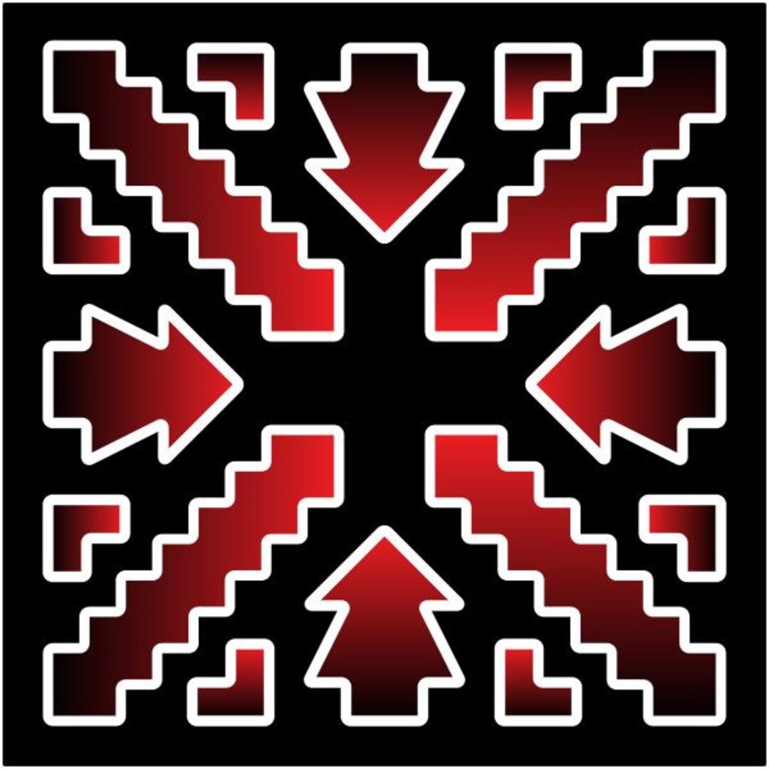 4 Arrows Sticker, Red to Black, Gradient, Geometric, White Outlines ...