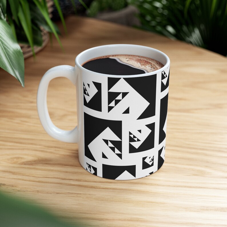 New Angle Mug, Coffee Cup, Geometric Design, Triangles, Black and White ...