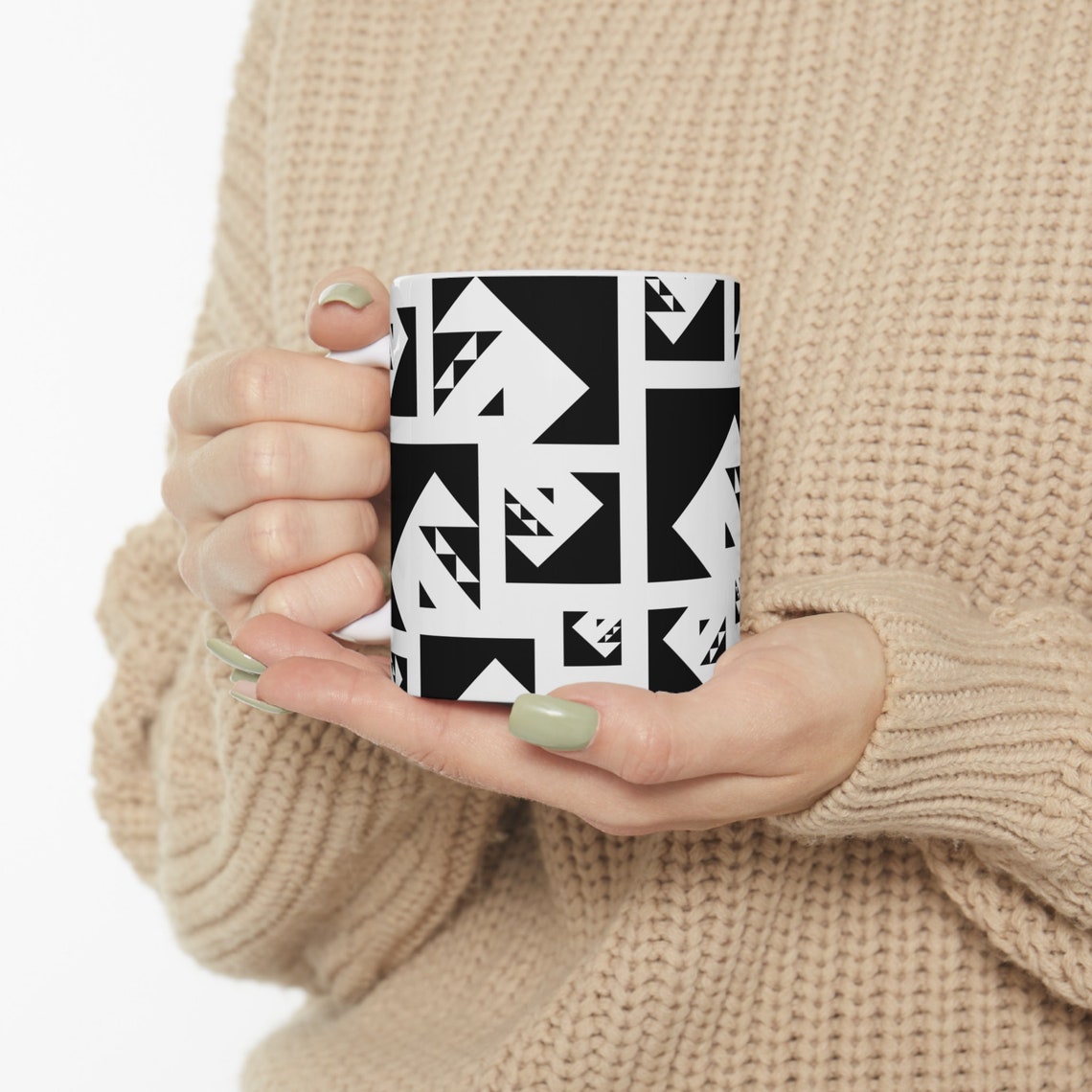 New Angle Mug, Coffee Cup, Geometric Design, Triangles, Black and White ...