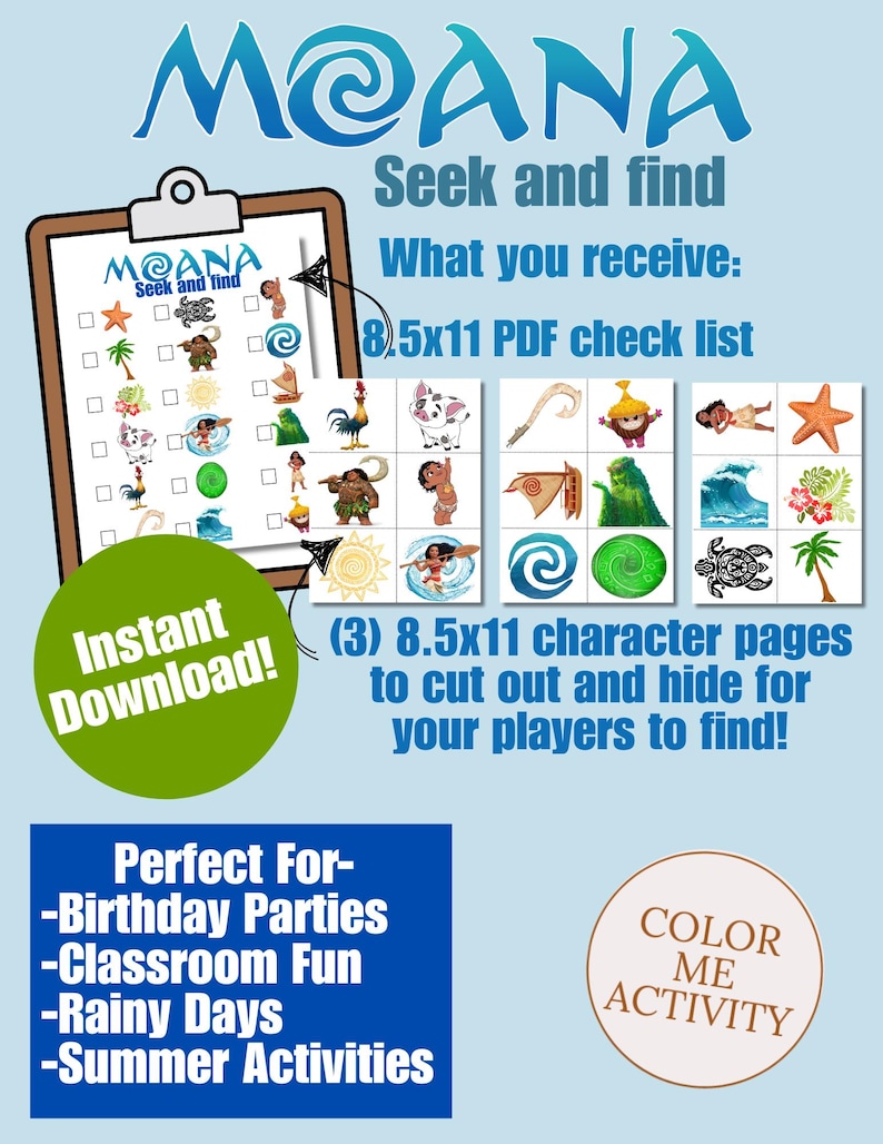 Moana Seek and Find, Seek and Find Game, Party Game, Printable, Instant ...