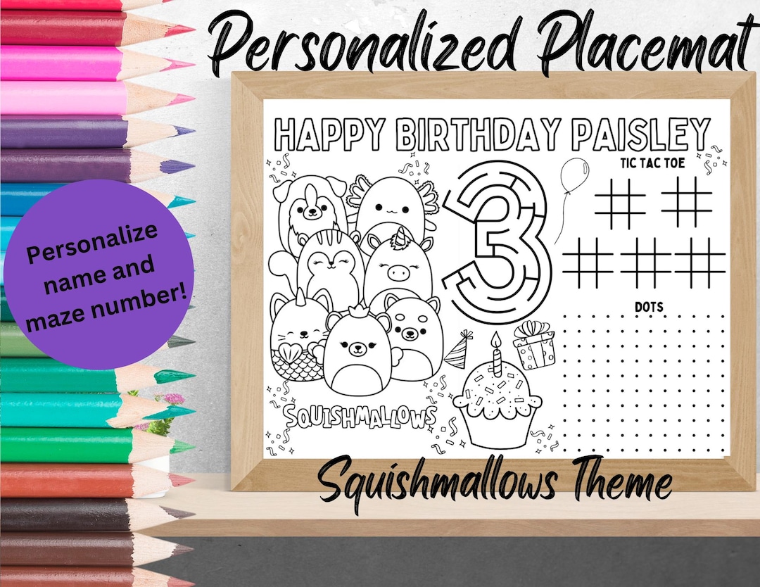 Personalized Squishmallow Placemat, Squishmallow Themed Coloring ...