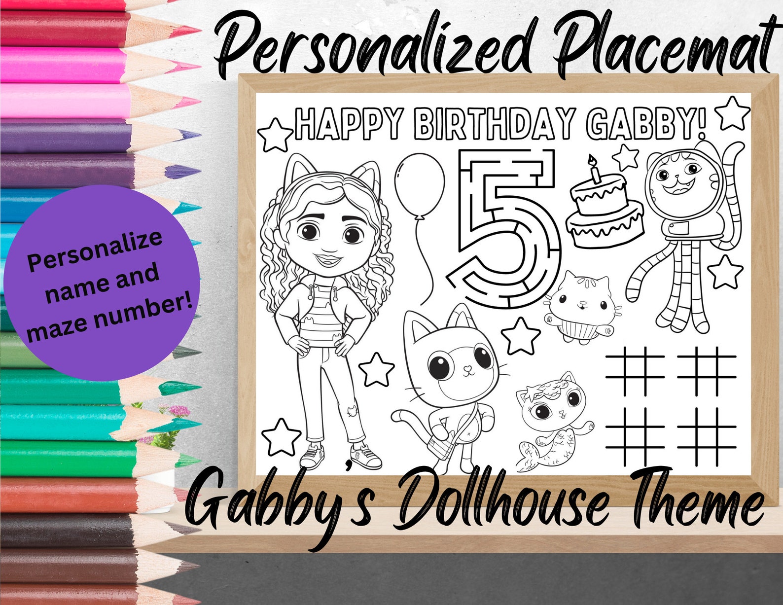 Personalized Gabby's Dollhouse Placemat, Gabby Cat Themed Worksheet ...
