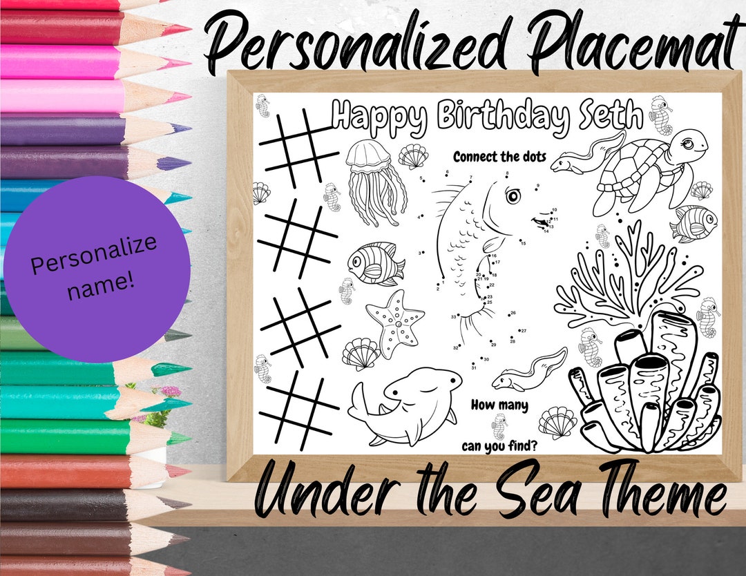 Personalized Under the Sea Placemat, Under the Sea Themed Worksheet ...
