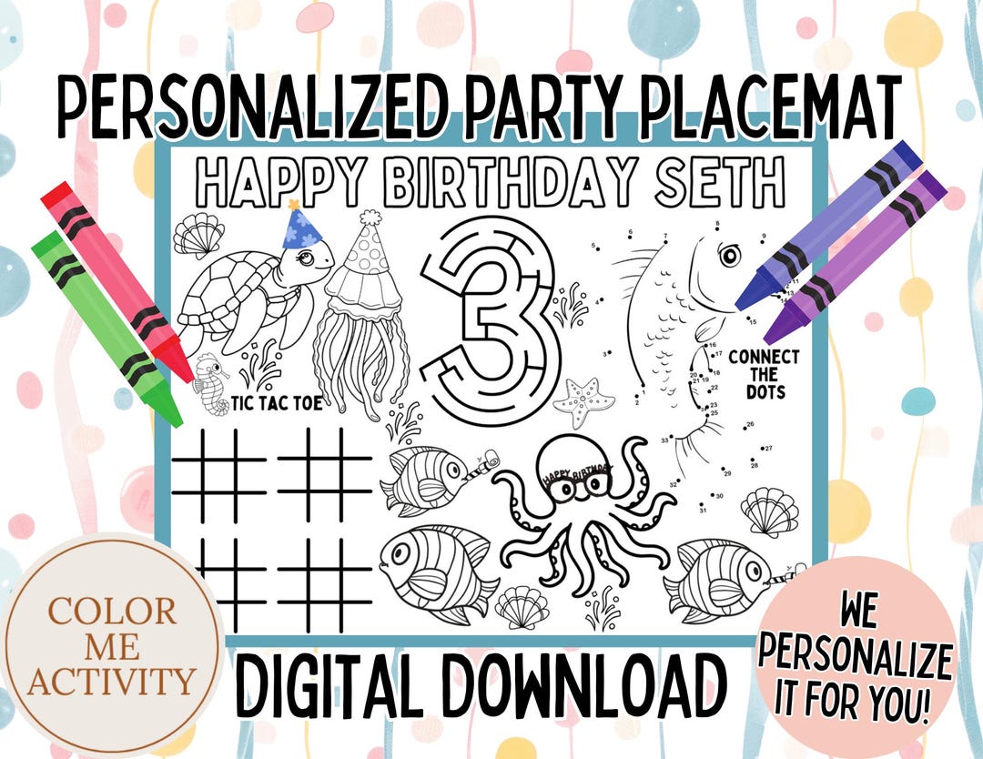 Personalized Under the Sea Placemat, Coloring Page, Birthday Activity ...