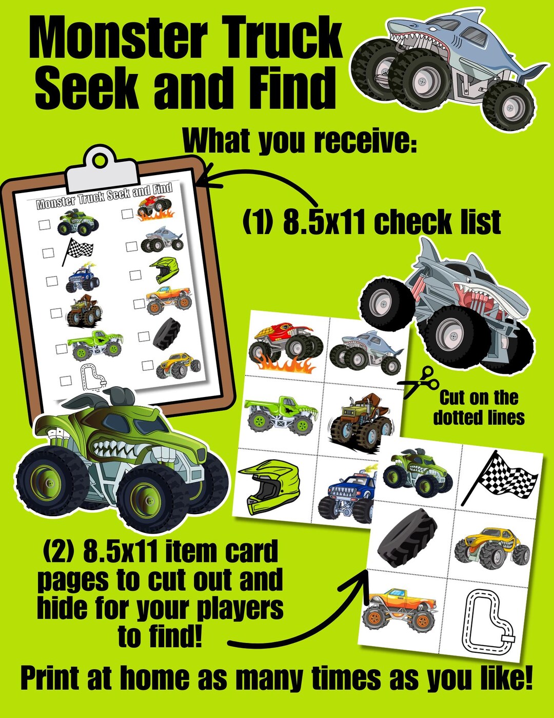 Monster Truck Seek and Find Game, Printable Birthday Scavenger Hunt ...