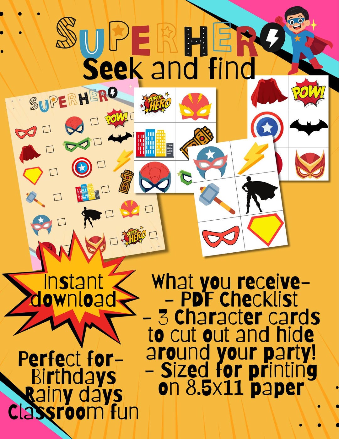 Superhero Seek and Find Game, Printable Birthday Scavenger Hunt ...