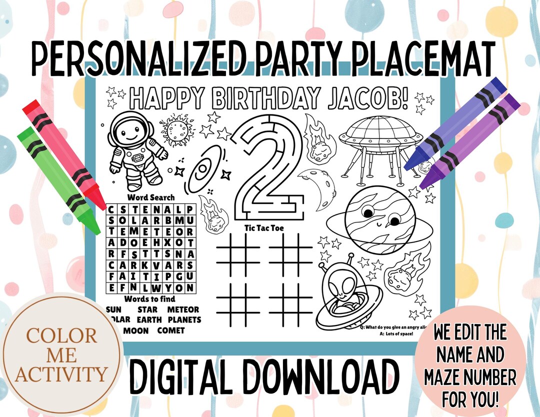 Personalized Space Activity Sheet, Outer Space Birthday Placemat ...