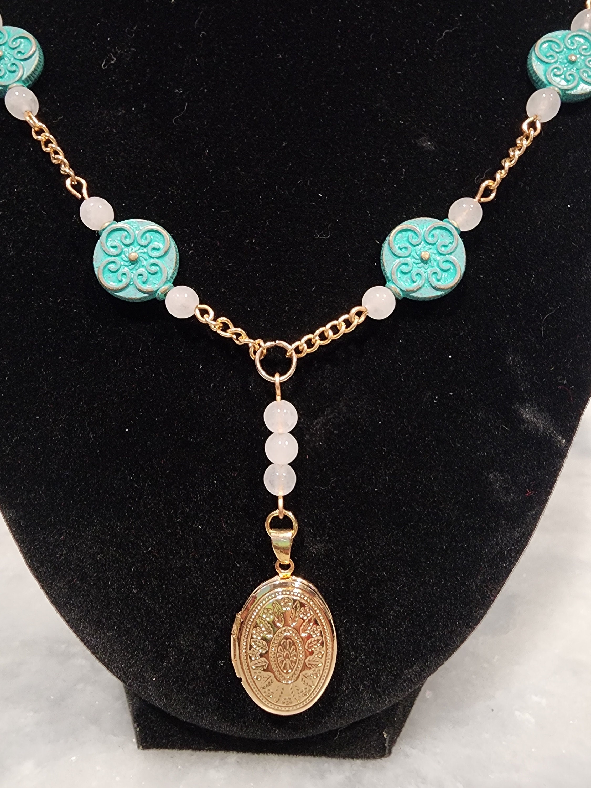 Clear Quartz, Patina Copper and Gold Beaded Locket - Etsy