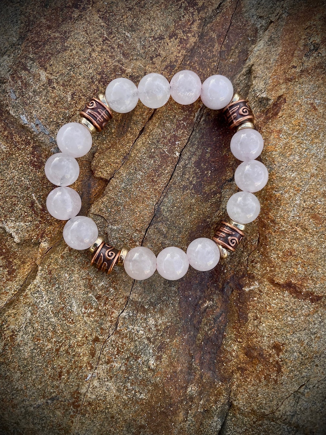 Natural Rose Quartz, Stone With Copper Spacers island Collection Beaded ...