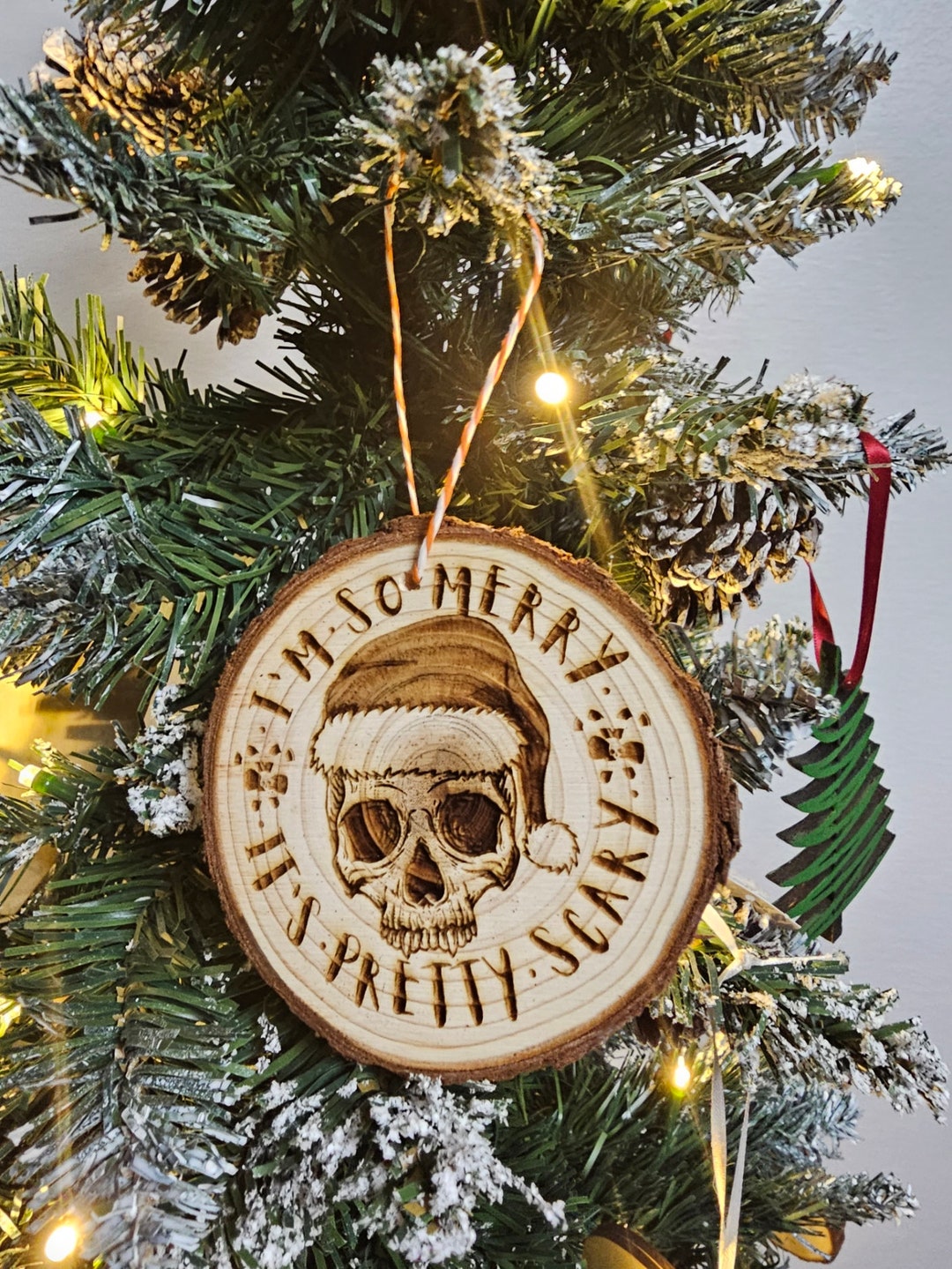 I'm so Merry It's Pretty Scary! Rustic Log Ornament - Etsy