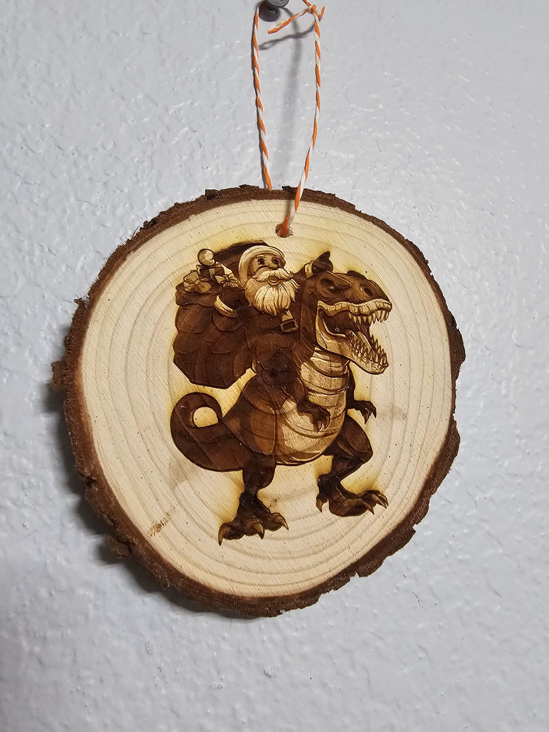 Santa Riding T-rex Rustic Log Ornament - Etsy