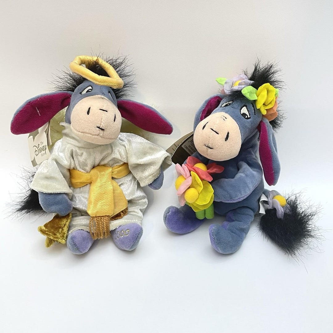 Set of 2 9" Disney's Eeyore Angel & Flower Power Beanie Plush New W ...