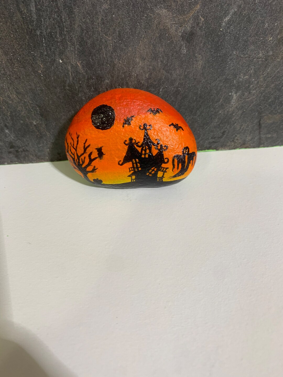 Halloween Silhouette Hand Painted Rock, Spooky Decor, Ghost Haunted ...