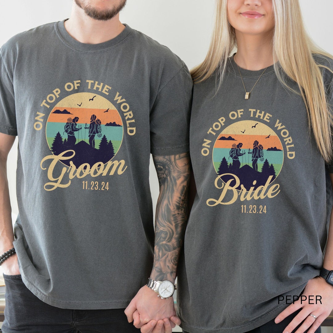 Bride and Groom Hiking Couples T-shirts, Wedding Date Honeymoon ...