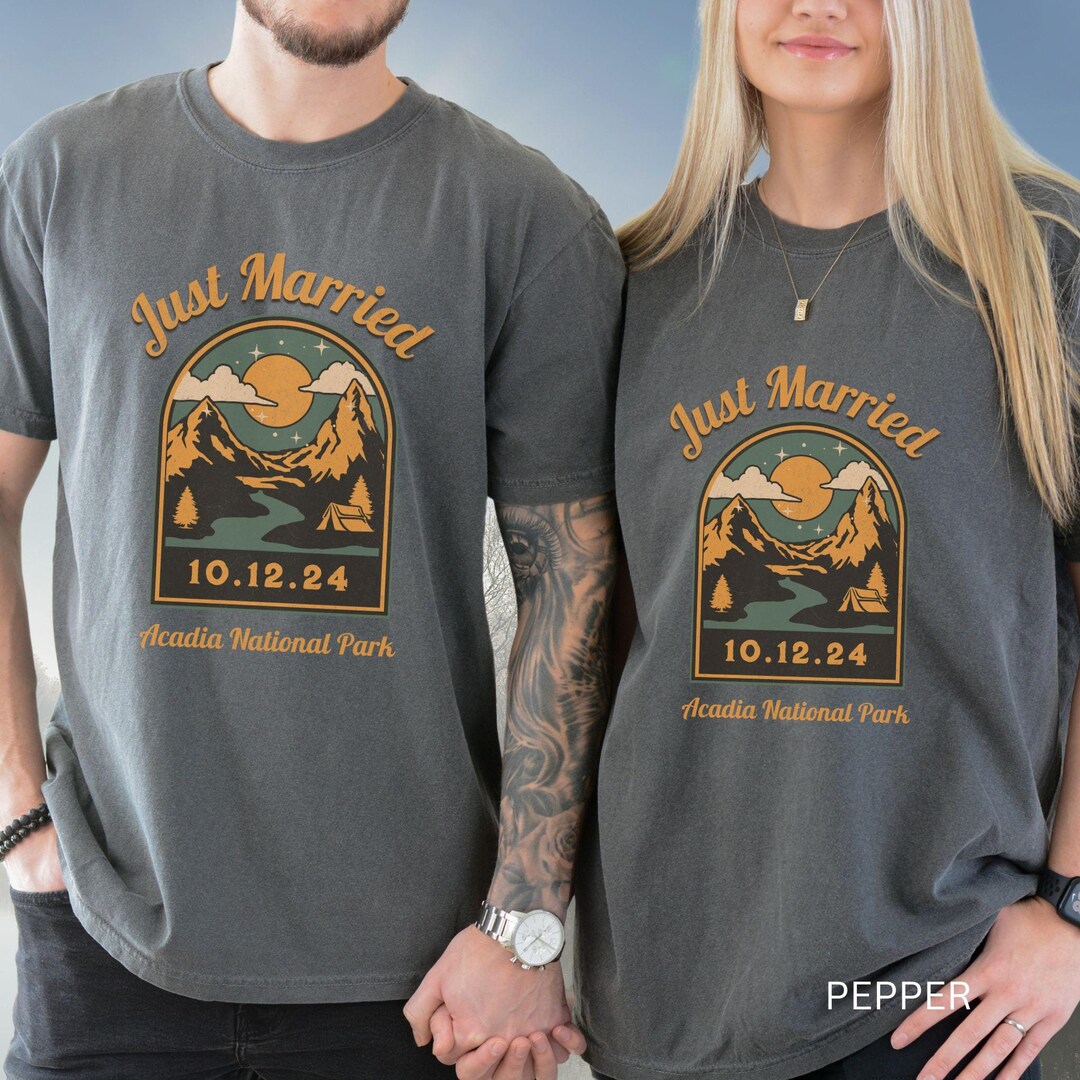 Just Married National Park Shirts, Personalized Hiking Couples T-shirts ...