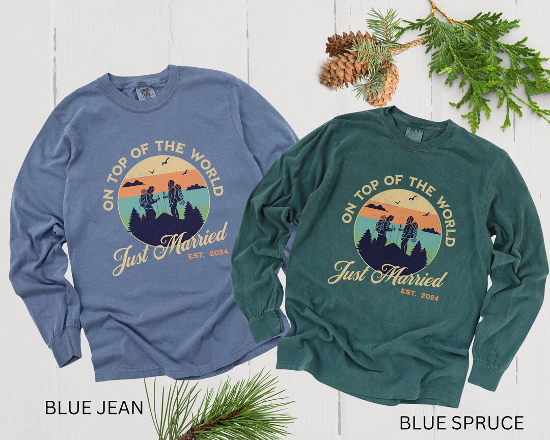 Hiking Couple Just Married Matching Shirts, Comfort Colors Long Sleeve ...