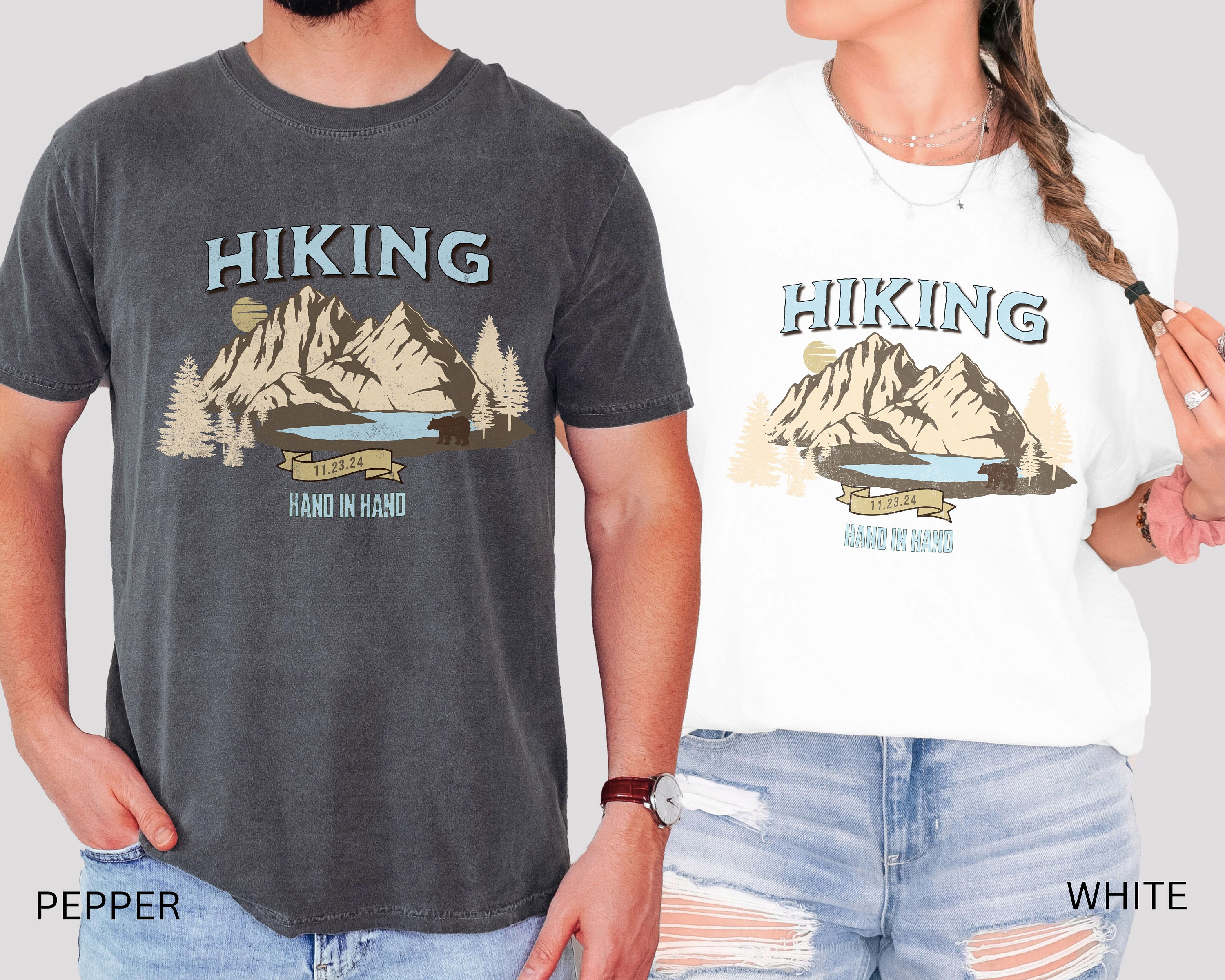 Hiking Adventure Couples T-shirts, Honeymoon Matching Shirts, Mountain ...